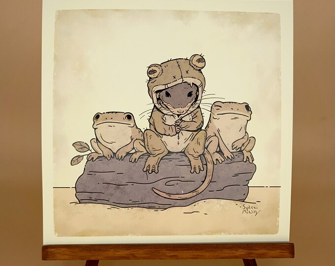 Frogs and Rat Art Print 8x8 - Etsy