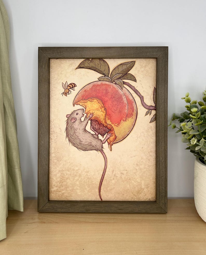Rat With a Peach- Art Print - Etsy