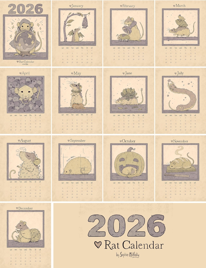 Digital Download 2026 Rat Calendar Printable - Etsy
