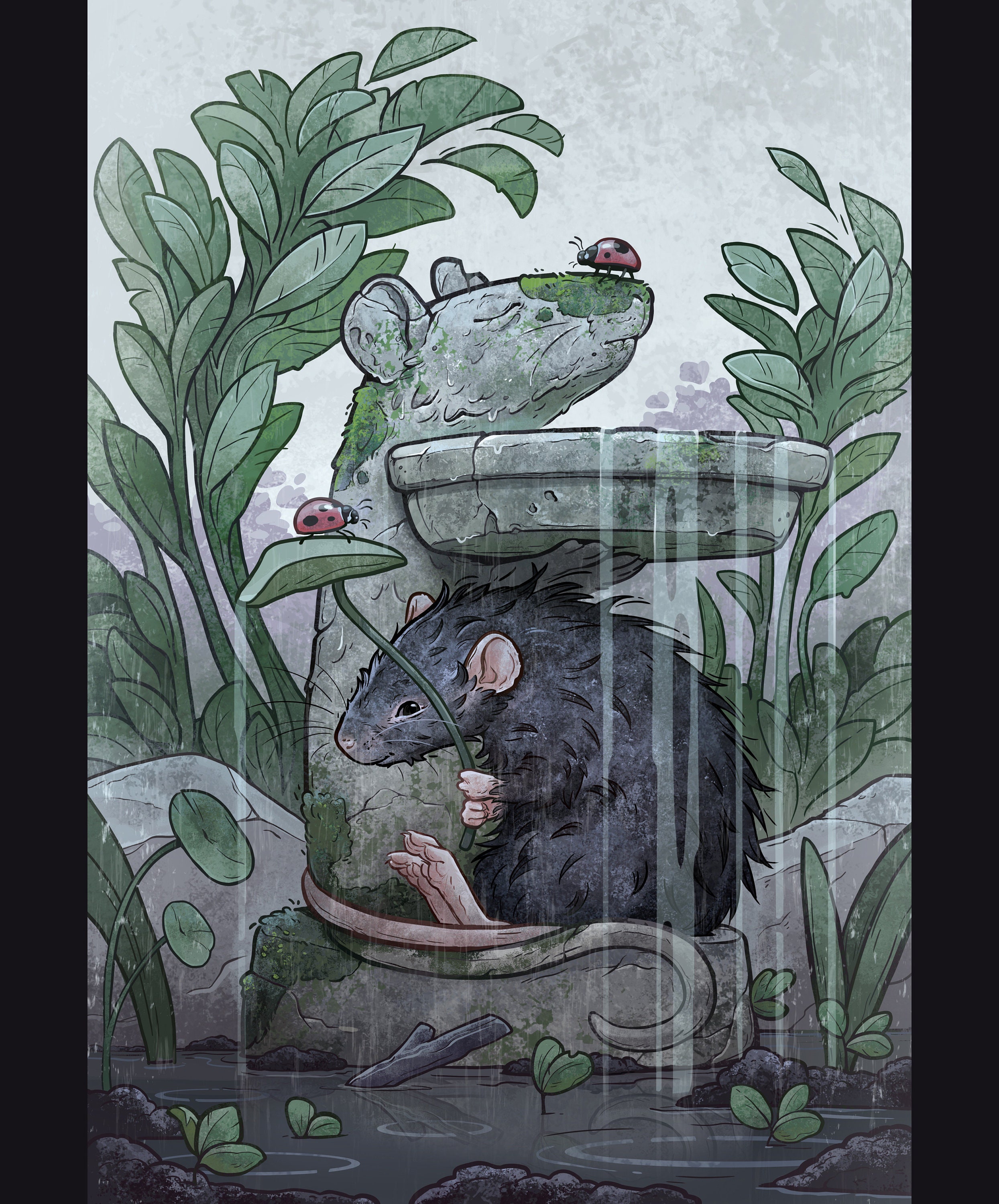 Rainy Day Black Grey Rat Whimsical Art Print - Etsy