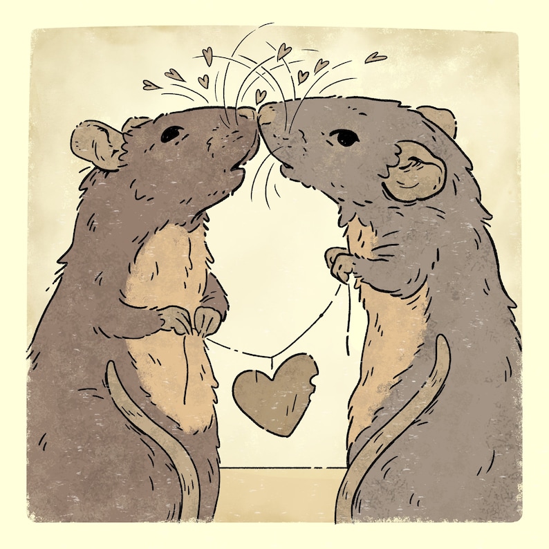 Kissing Rats Art Print 8x8 - Etsy