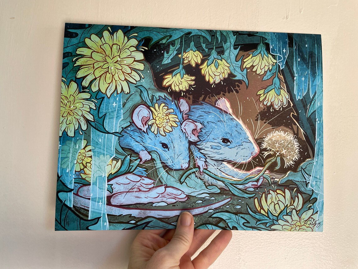 Dandelion Rats Whimsical Art Print | Etsy