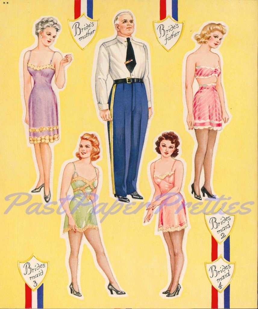 Vintage Paper Dolls Army And Navy Wedding Party C 1943 Wwii Etsy