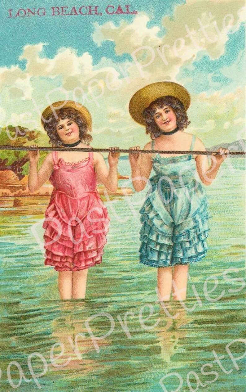 Vintage Printable Victorian Bathing Beauties Beach Postcard Etsy