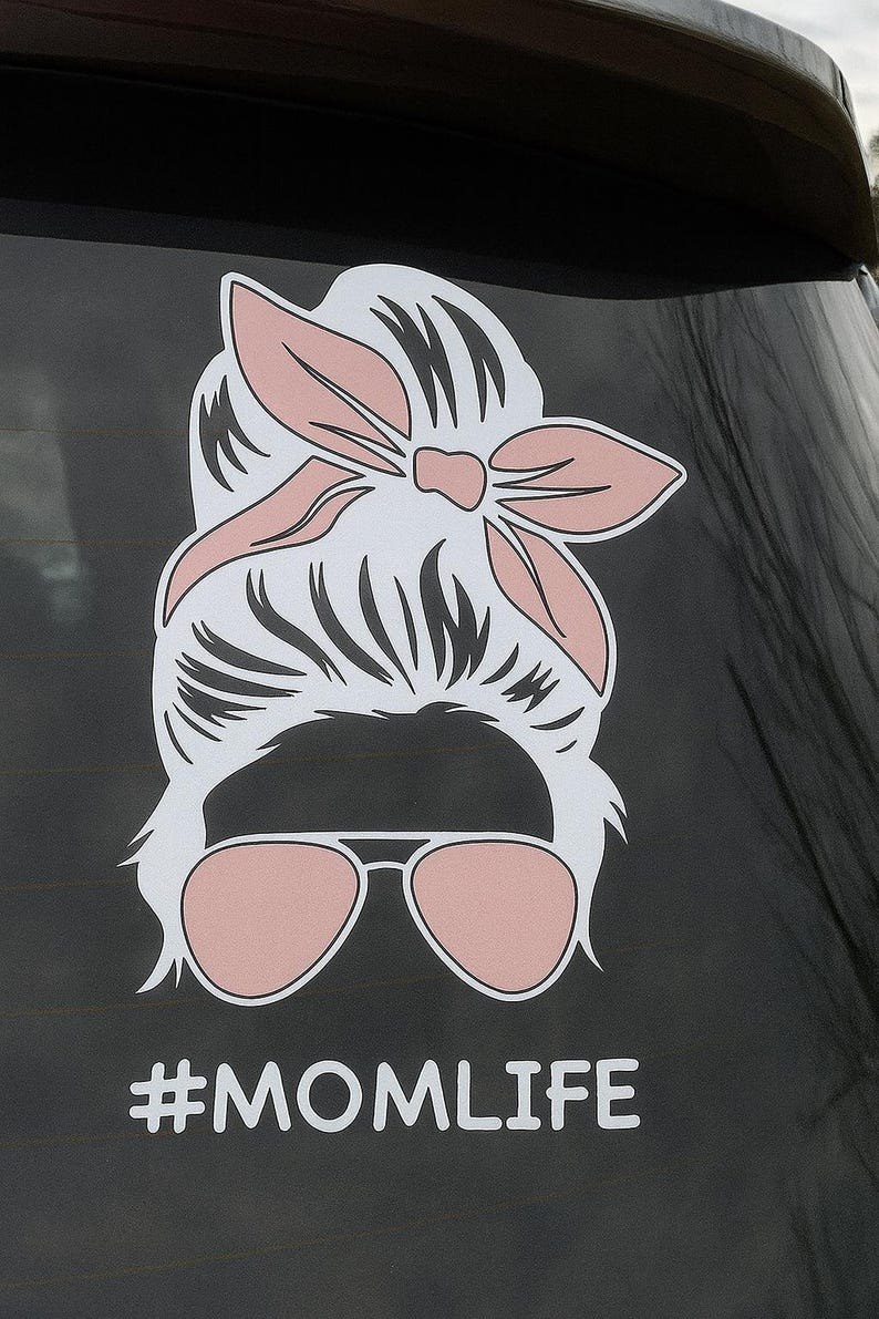 Mom Life Car Decal: Messy Bun Sunglasses Vinyl Sticker - Etsy