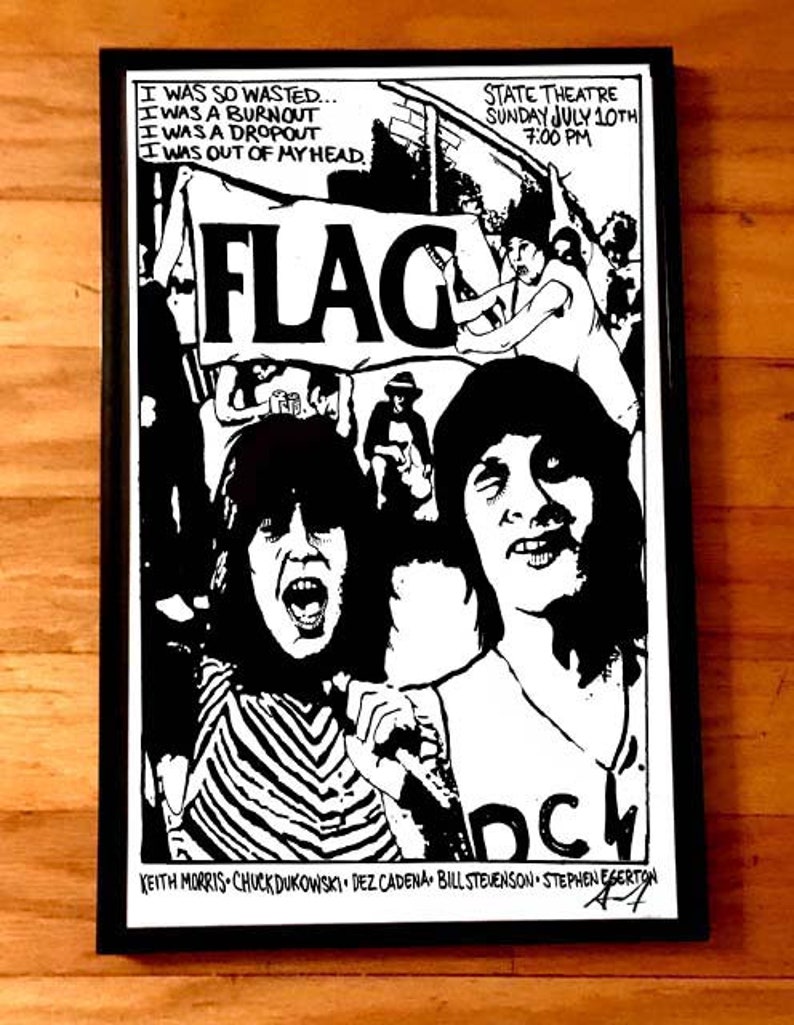 FLAG BLACK FLAG Rare Gig Poster by Artist Adam Turkel Punk Hardcore ...