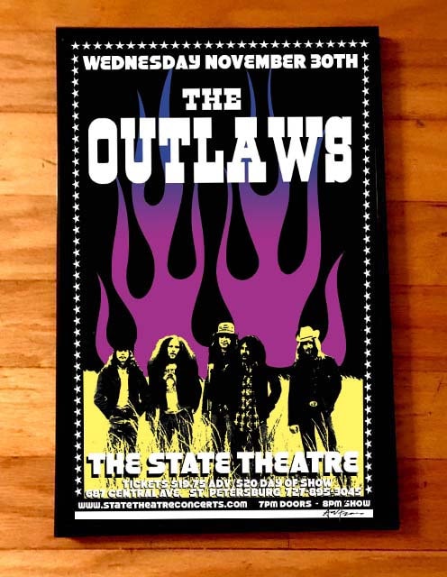 THE OUTLAWS Rare Signed Gig Poster by Artist Adam Turkel Florida ...
