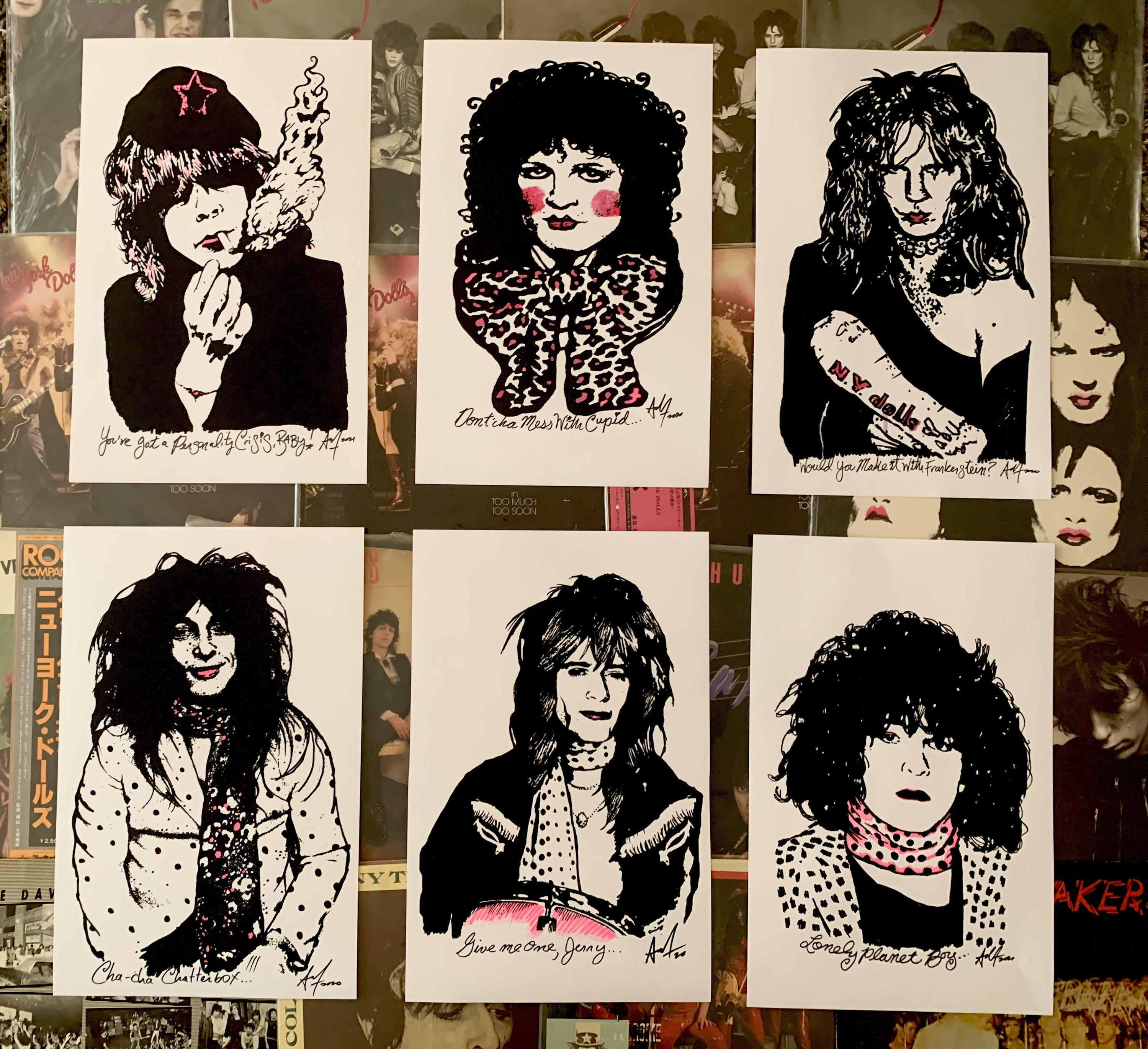NEW YORK DOLLS - Rare Set of 6 Sharpie Pop Art Prints by NEW YORK DOLLS - Rare Set of 6 Sharpie Pop Art Prints by