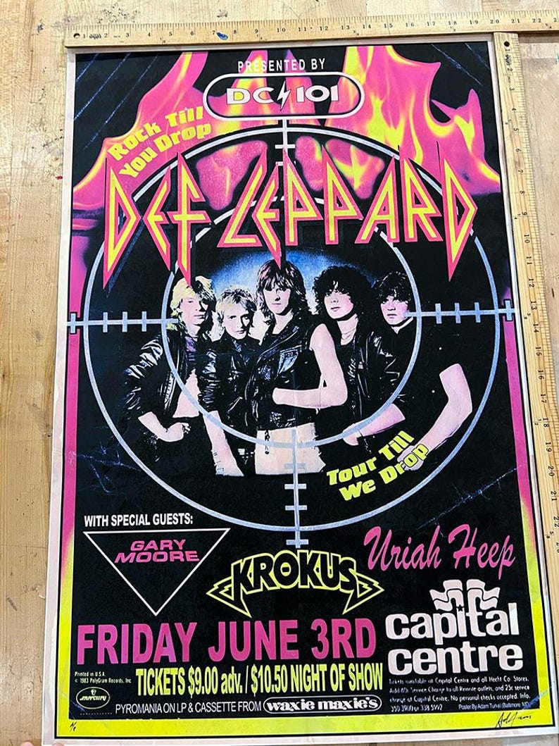 DEF LEPPARD 1983 Rare Large Concert Gig Poster 20 X 30 Signed Capital ...