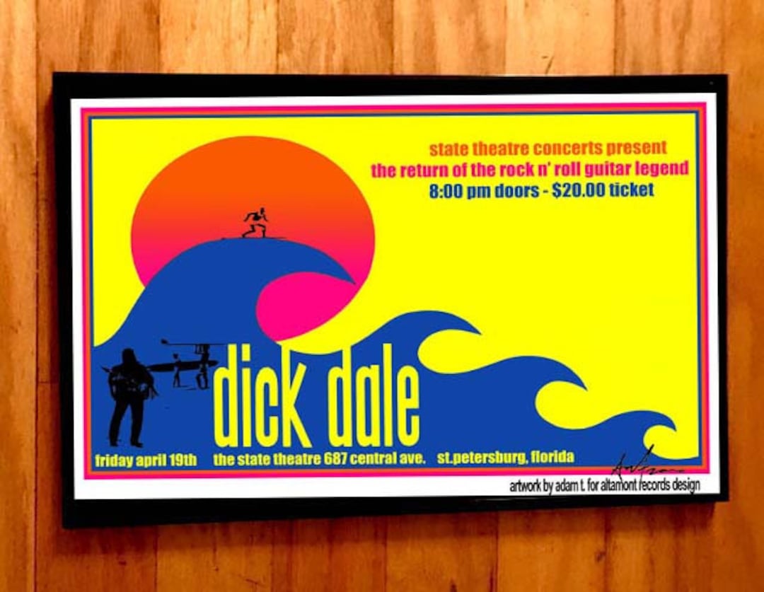 DICK DALE Rare Signed Gig Poster by Artist Adam Turkel Florida 60s Surf ...