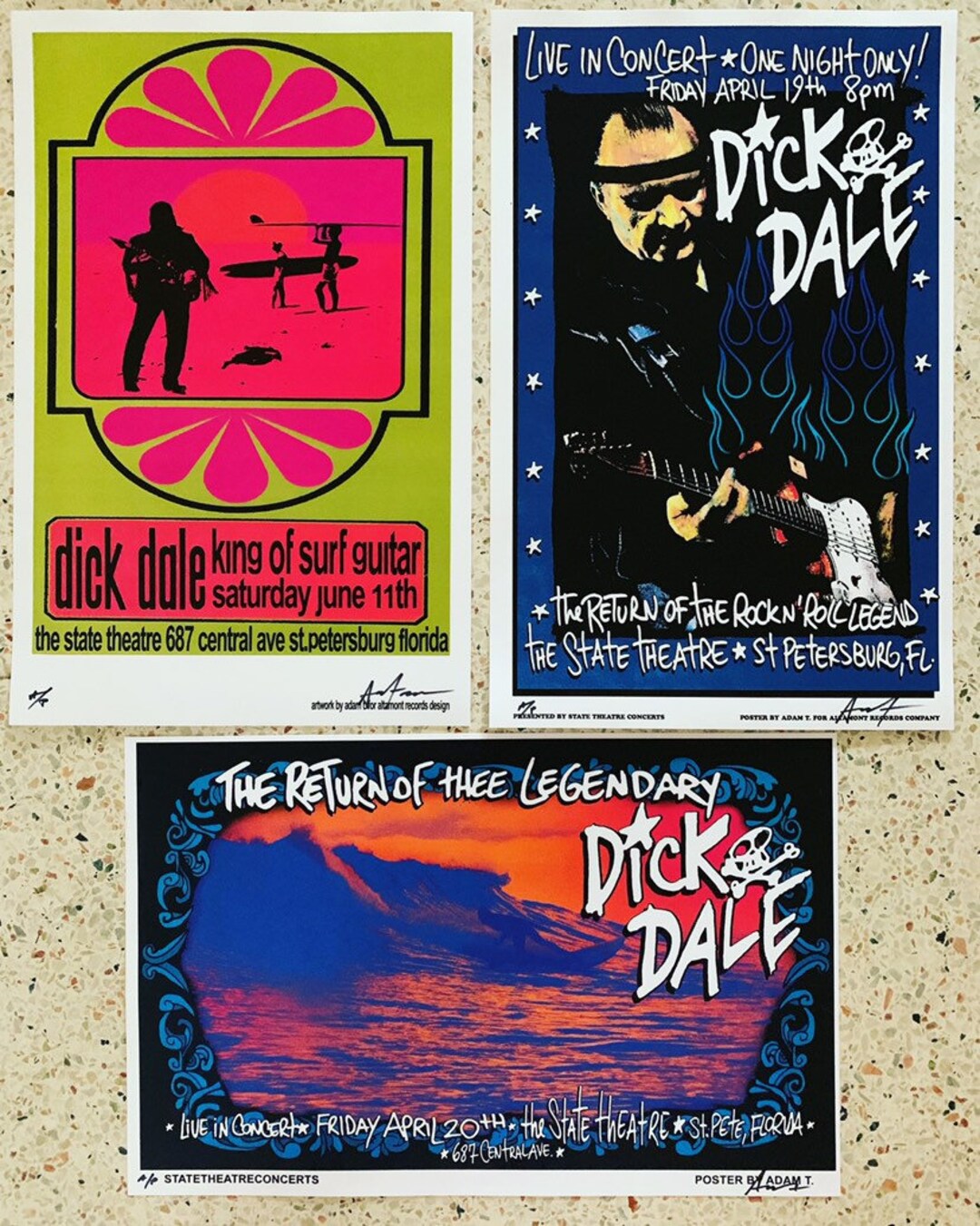 DICK DALE - Set of 3 Rare Signed and Numbered Gig Posters by Adam ...
