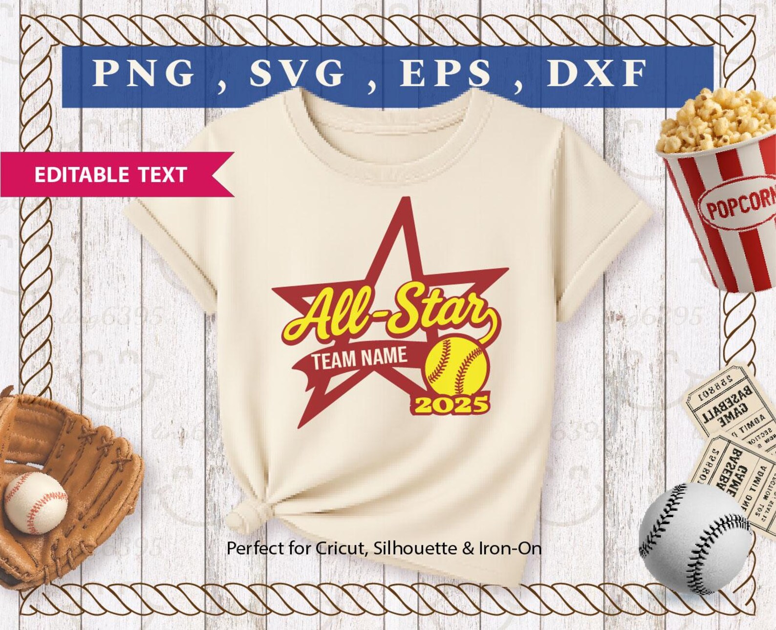 Editable All-star Softball SVG: Team Name & Year - Cricut, Silhouette ...