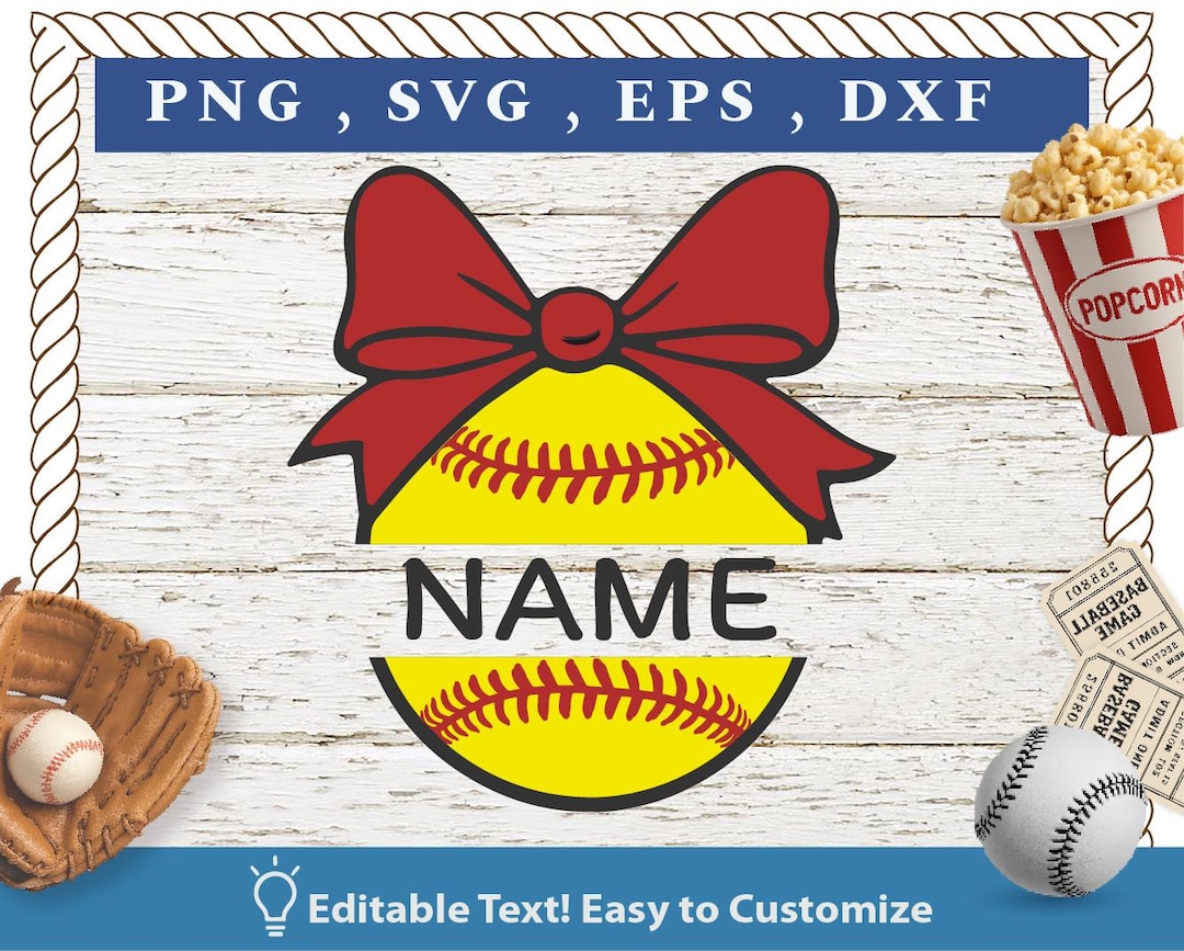 Custom Softball Bow SVG: Editable Name, Game Day Cheer (digital ...