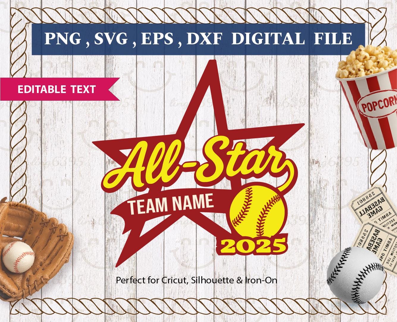 Editable All-star Softball SVG: Team Name & Year - Cricut, Silhouette ...