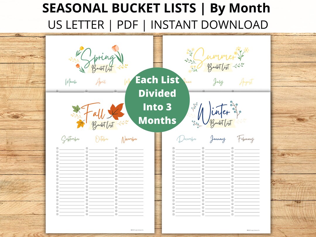 Seasonal Bucket Lists by Month: Printable PDF (US Letter) - Etsy