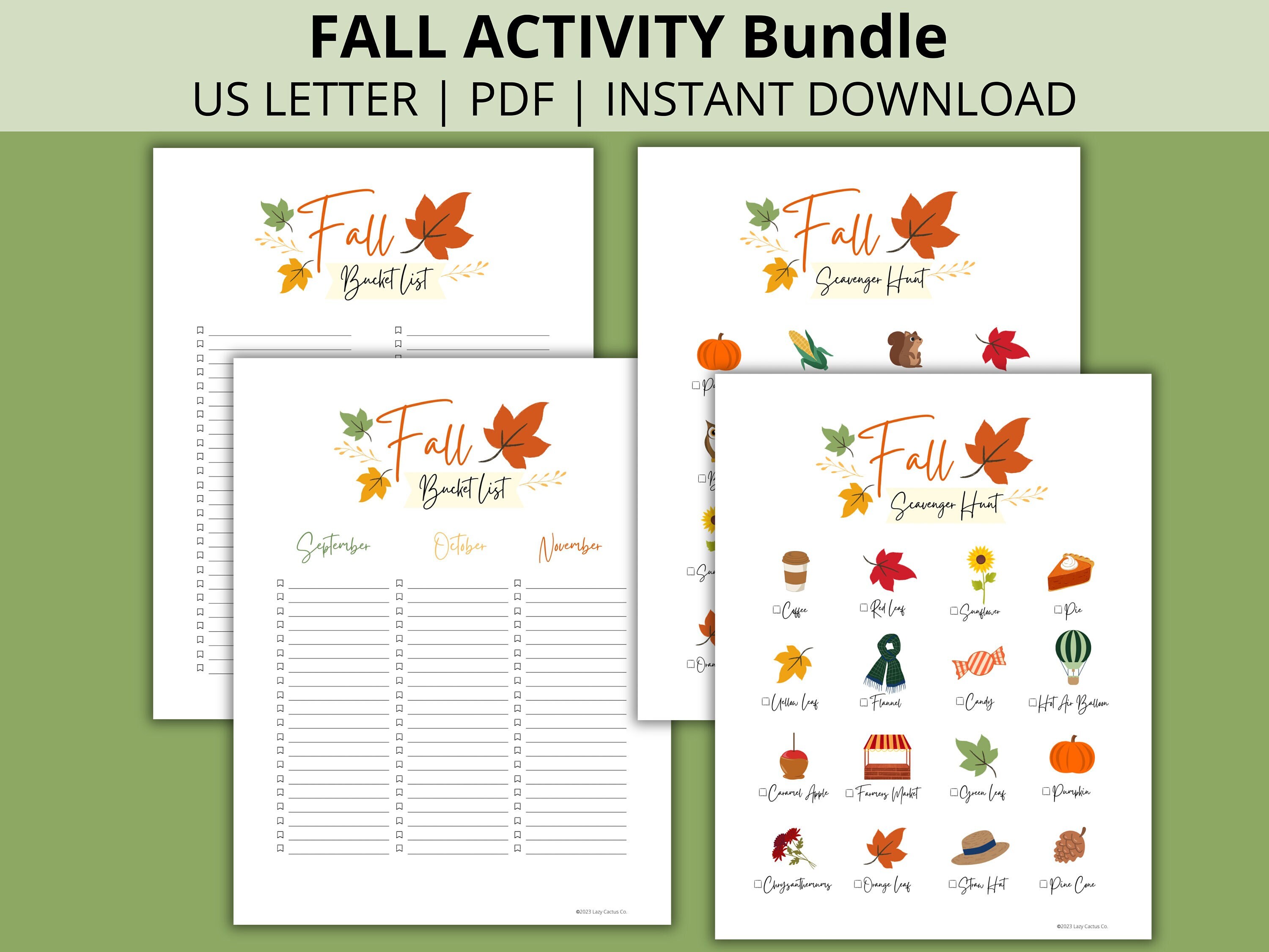 Fall Activity BUNDLE Bucket Lists Scavenger Hunts - Etsy