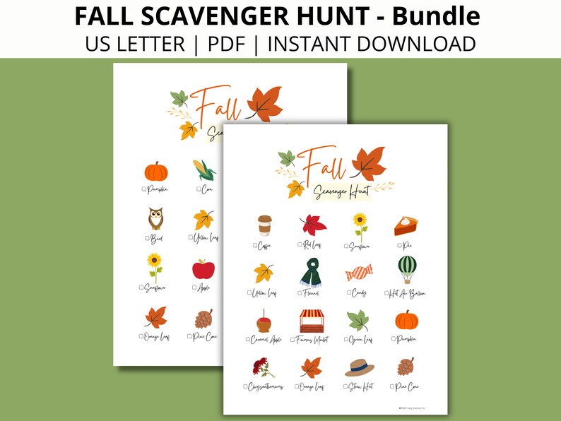 Fall Scavenger Hunt BUNDLE Instant Download PDF US Letter 8.5 X 11 ...
