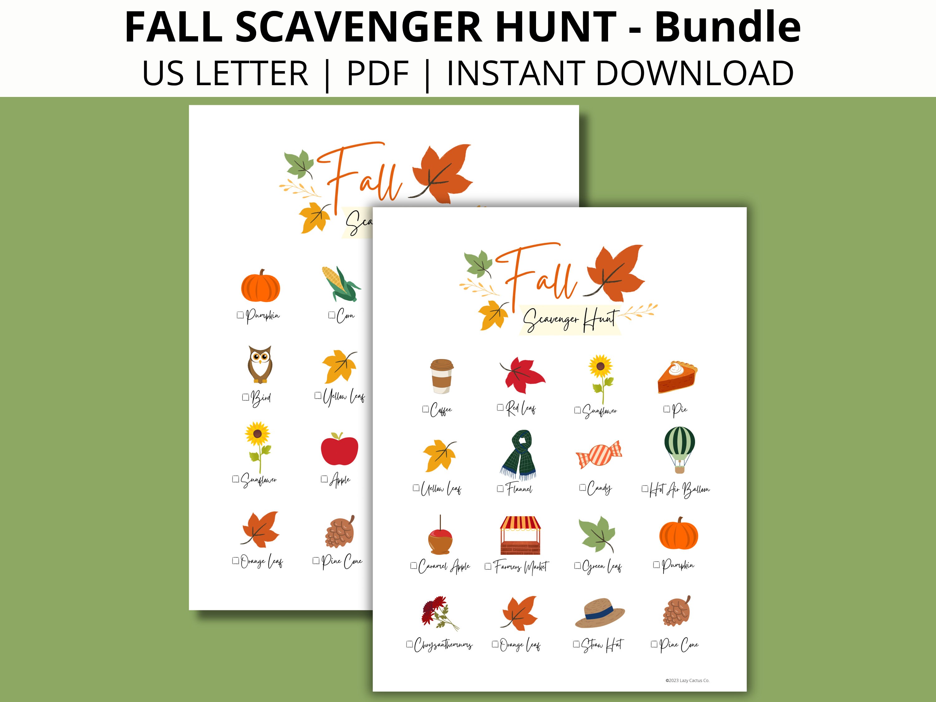 Fall Scavenger Hunt | BUNDLE | Instant Download | PDF | US Letter 8.5 ...