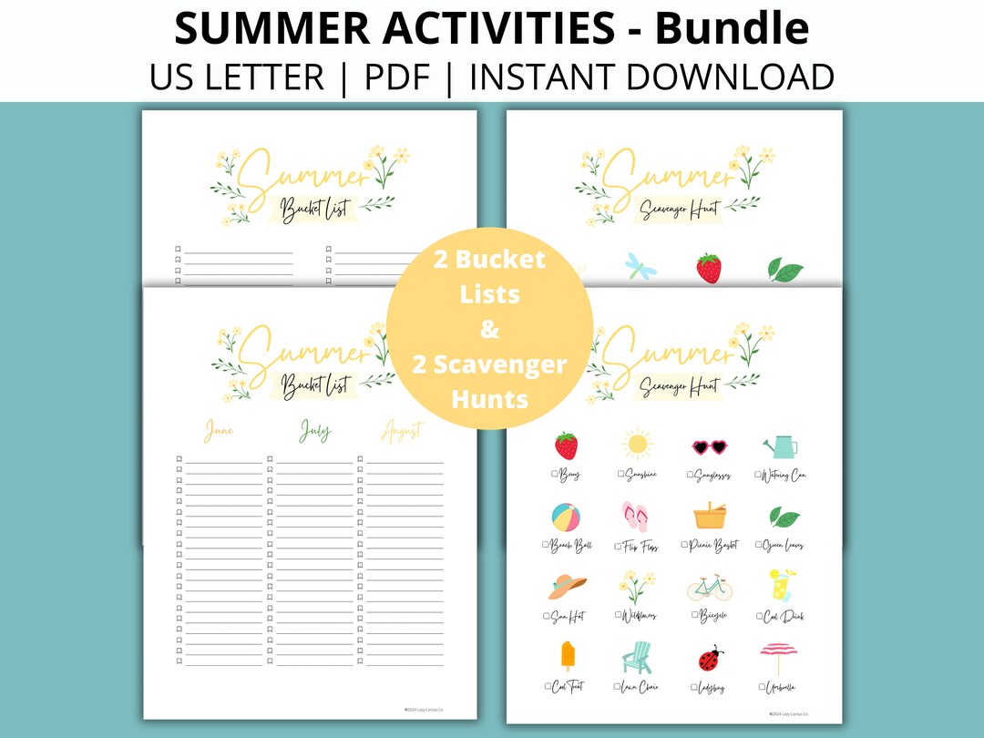 Summer Bucket Lists & Scavenger Hunts | Printable Activity Bundle (PDF ...