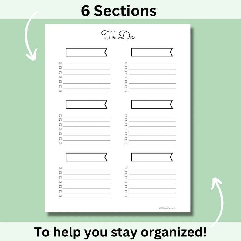 To Do List: 6 Sections | Simple | Instant Download | PDF | US Letter 8. ...