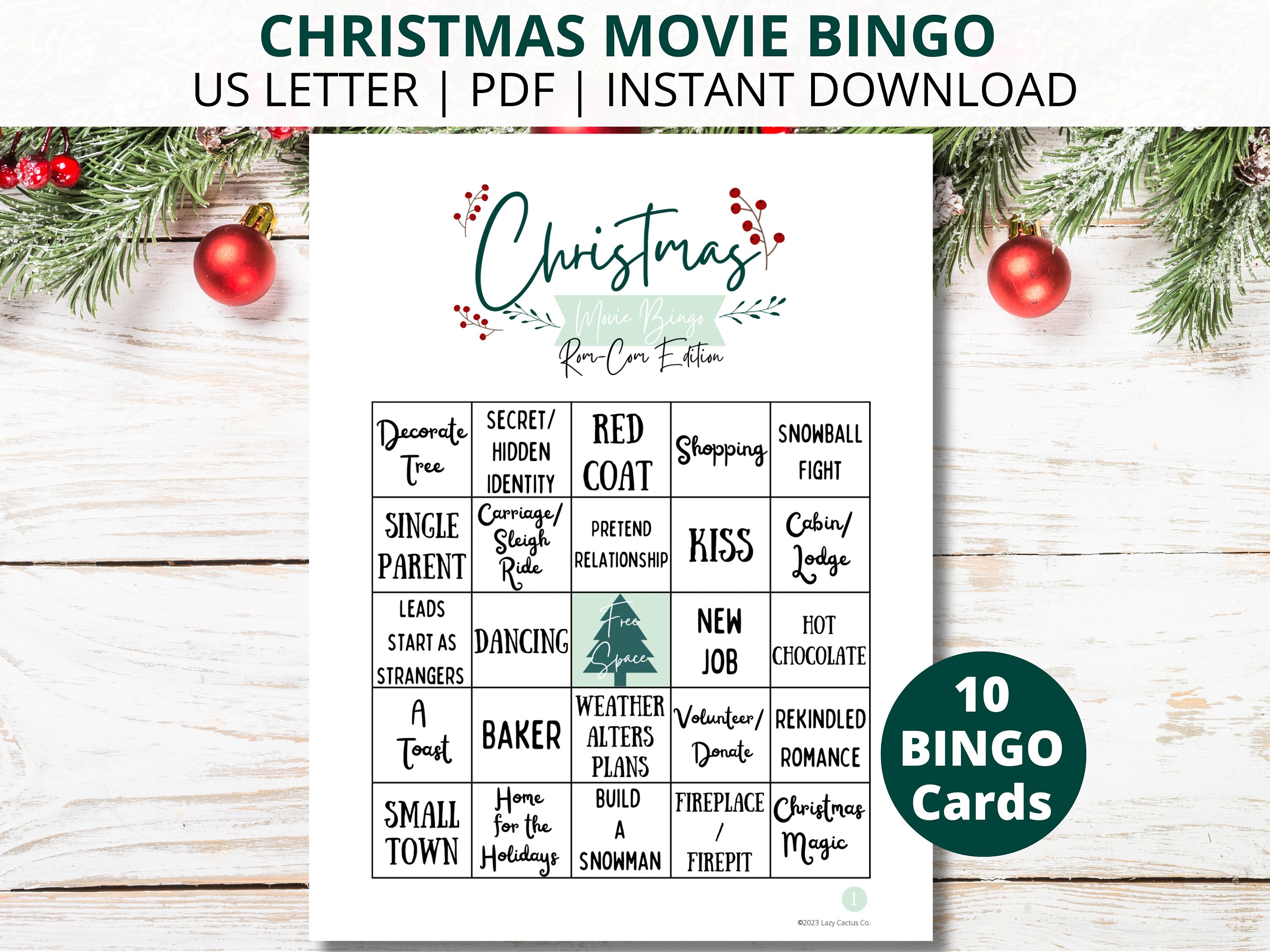 Christmas Movie Bingo | Rom-com Edition | Instant Download | PDF | US ...