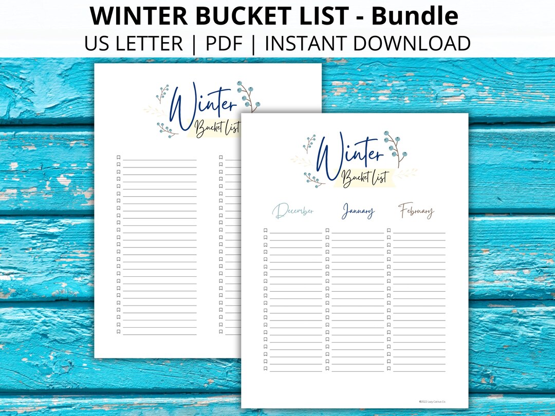 Winter Bucket Lists | Bundle | Instant Download | PDF | US Letter 8.5 ...
