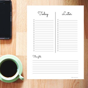 To Do List: Today & Later | Instant Download | PDF | US Letter 8.5” X ...