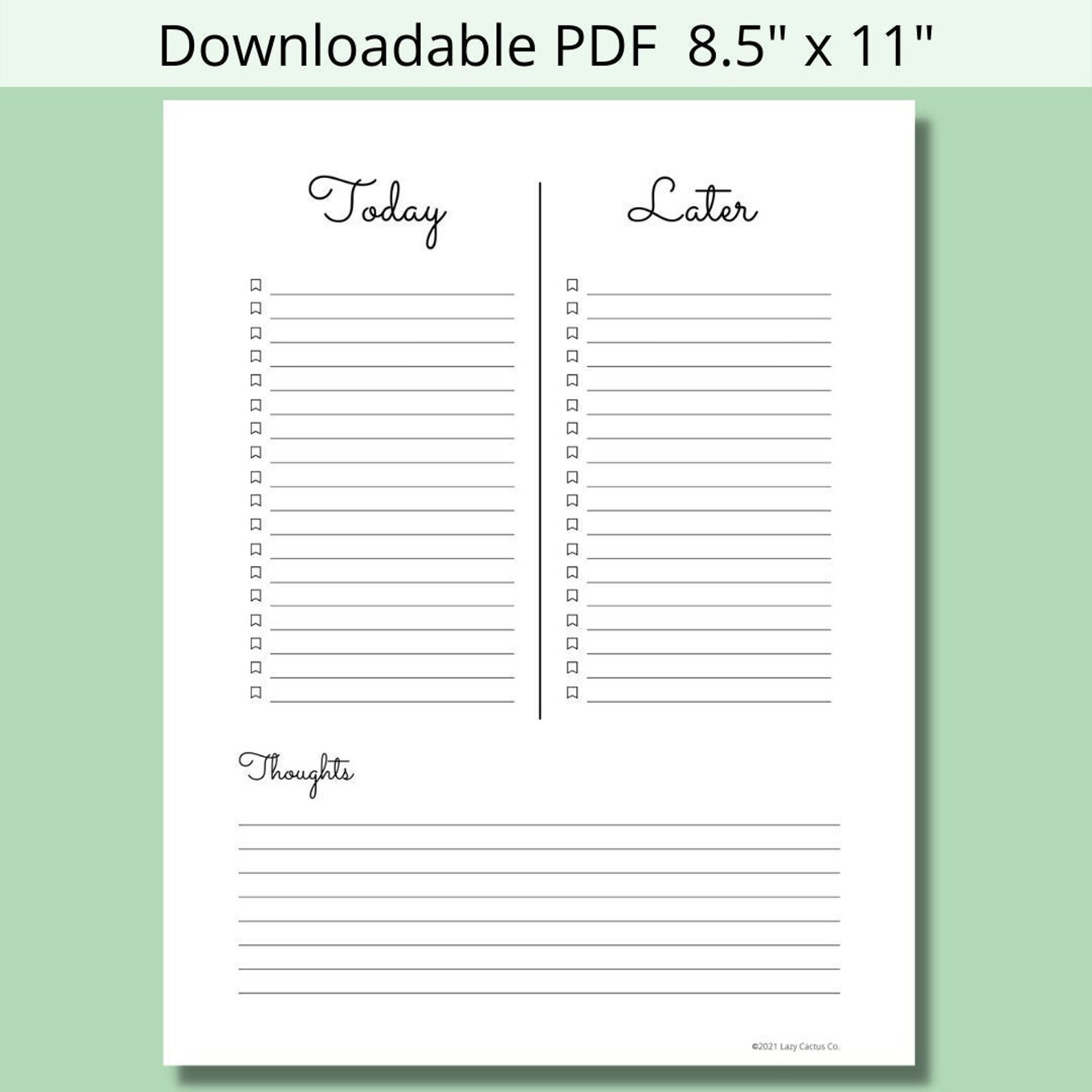 To Do List: Today & Later | Instant Download | PDF | US Letter 8.5” X ...