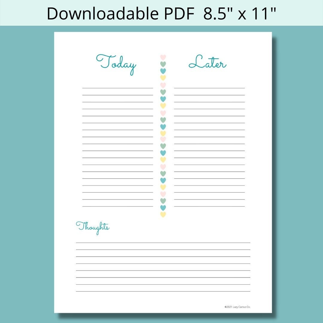 To Do List: Today and Later | Soft Color Hearts | Instant Download ...