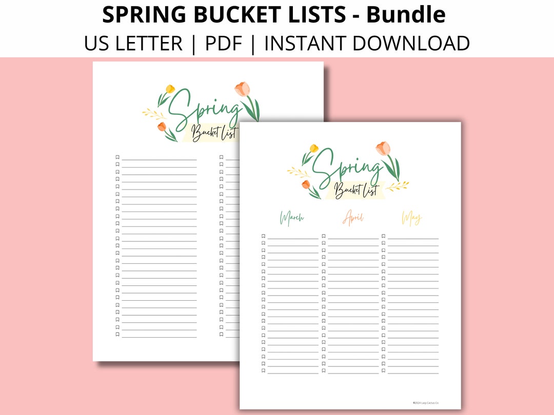 Spring Bucket Lists Bundle | Instant Download | PDF | US Letter 8.5” X ...