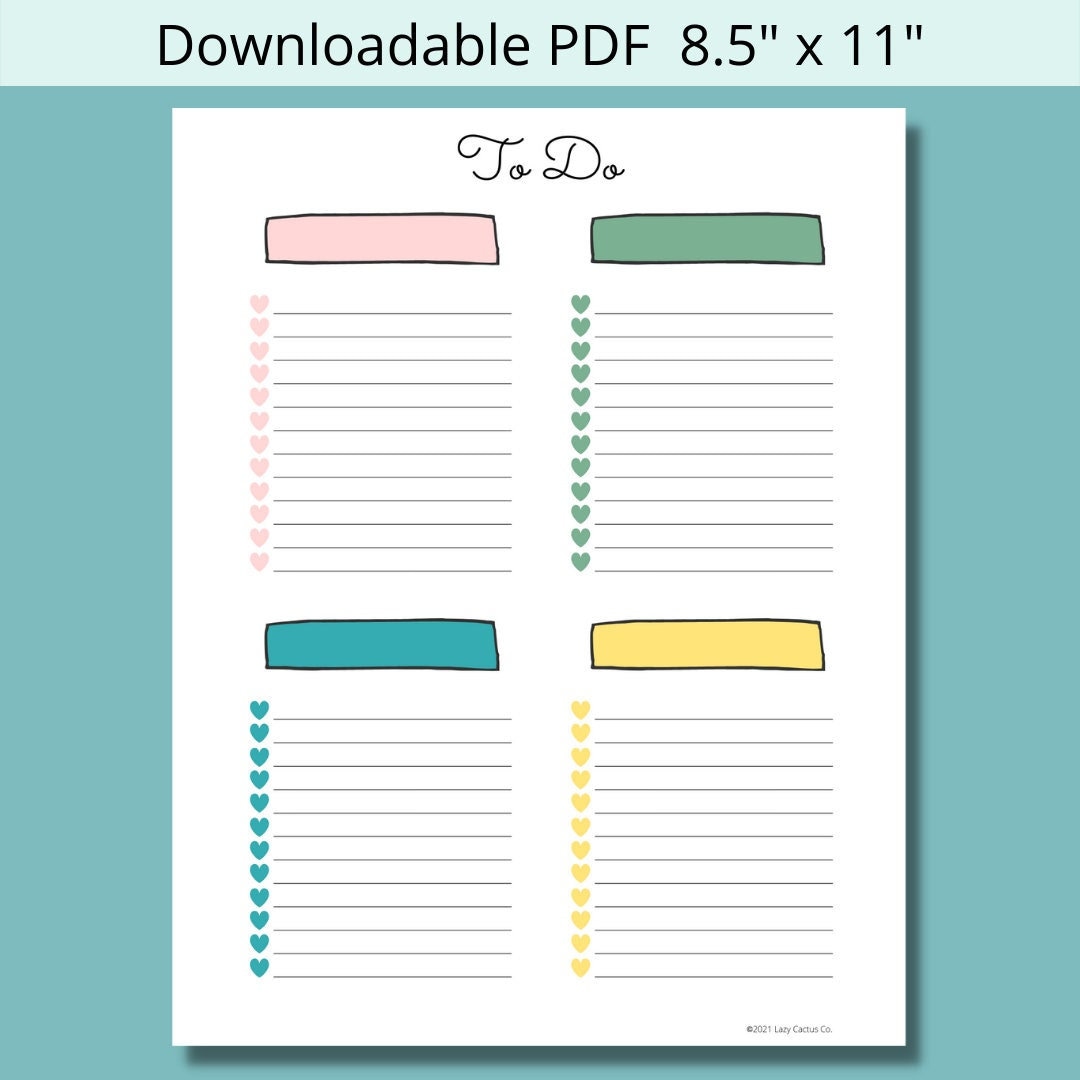 To Do List: 4 Sections | Vibrant Hearts | Instant Download | PDF | US ...