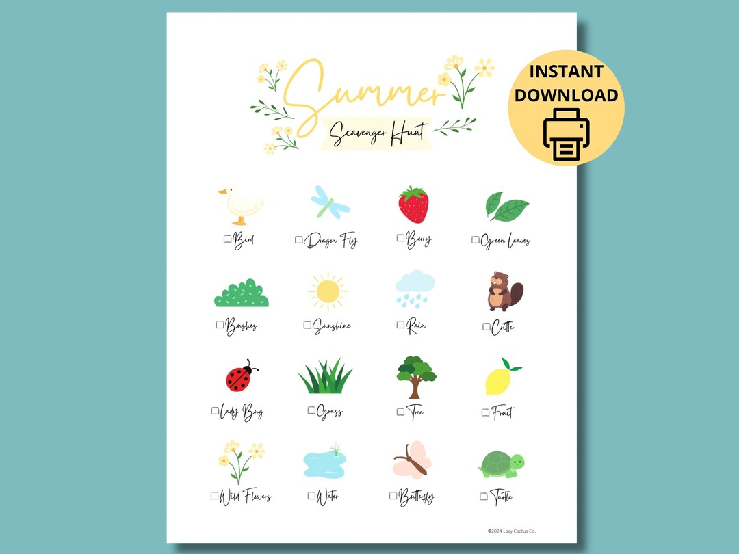 Summer Scavenger Hunt | Nature | Instant Download | PDF | US Letter 8.5 ...