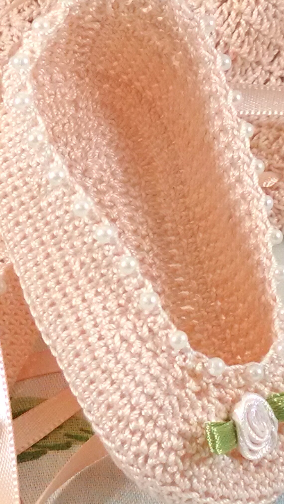 Peach Traditional Bonnet and Baby Ballet Slippers Set Thread Crochet ...