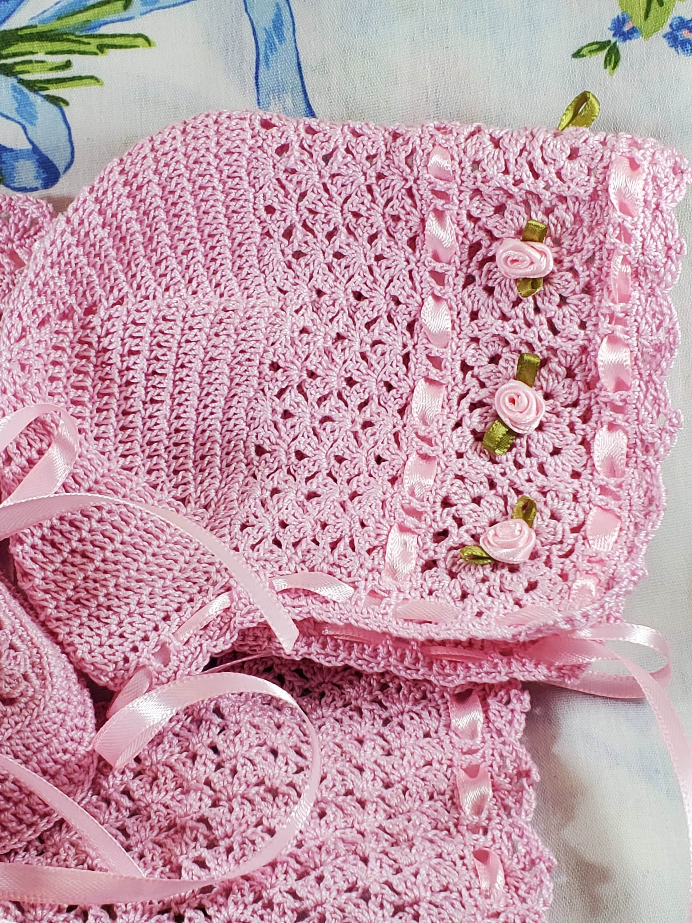 Classic Bonnet Booties & Bib Set Baby Girl 0-3 Months Pink - Etsy