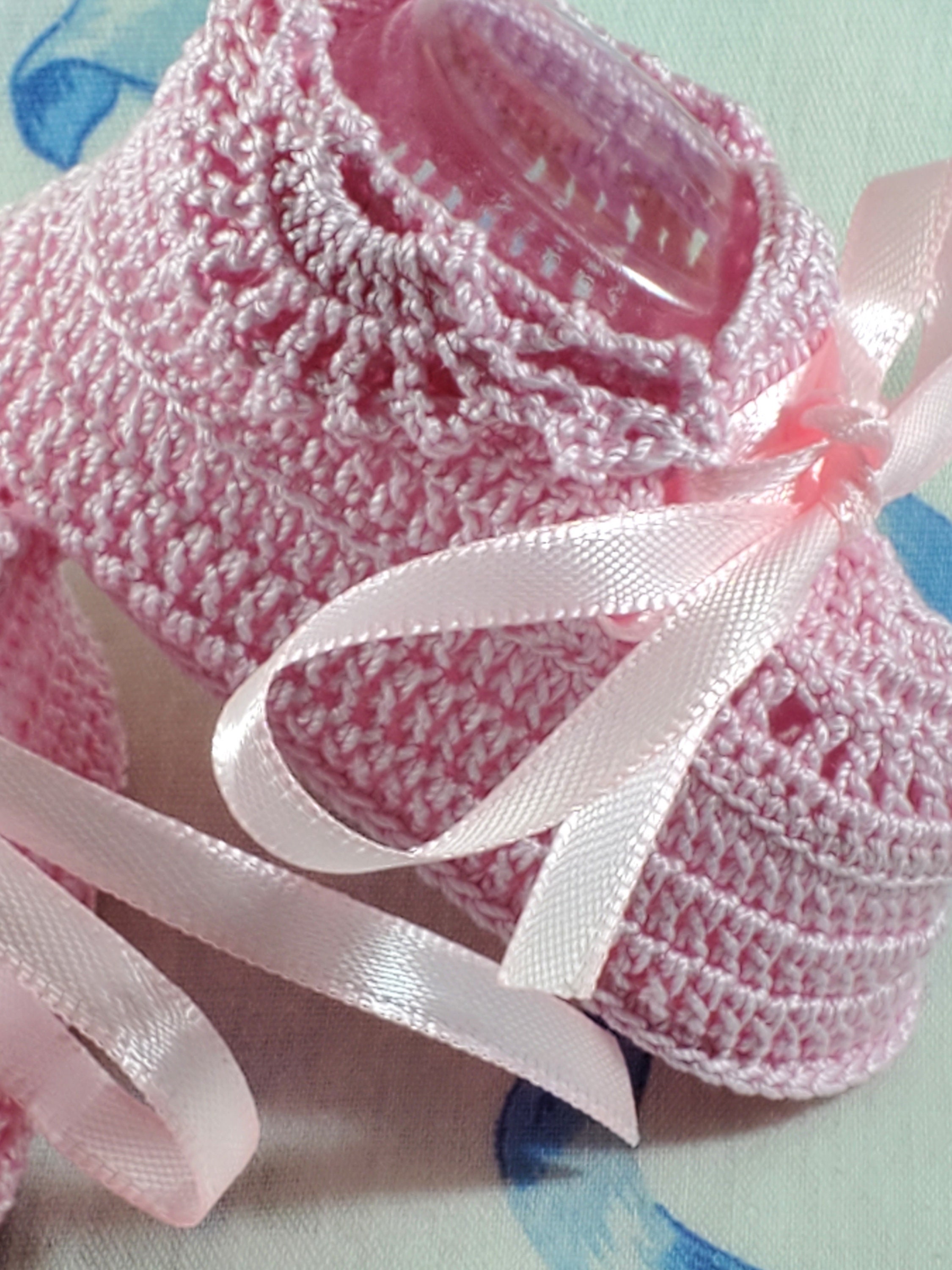 Pink Thread Crochet Lace Up Baby Shoes with Pink Fold Over | Etsy