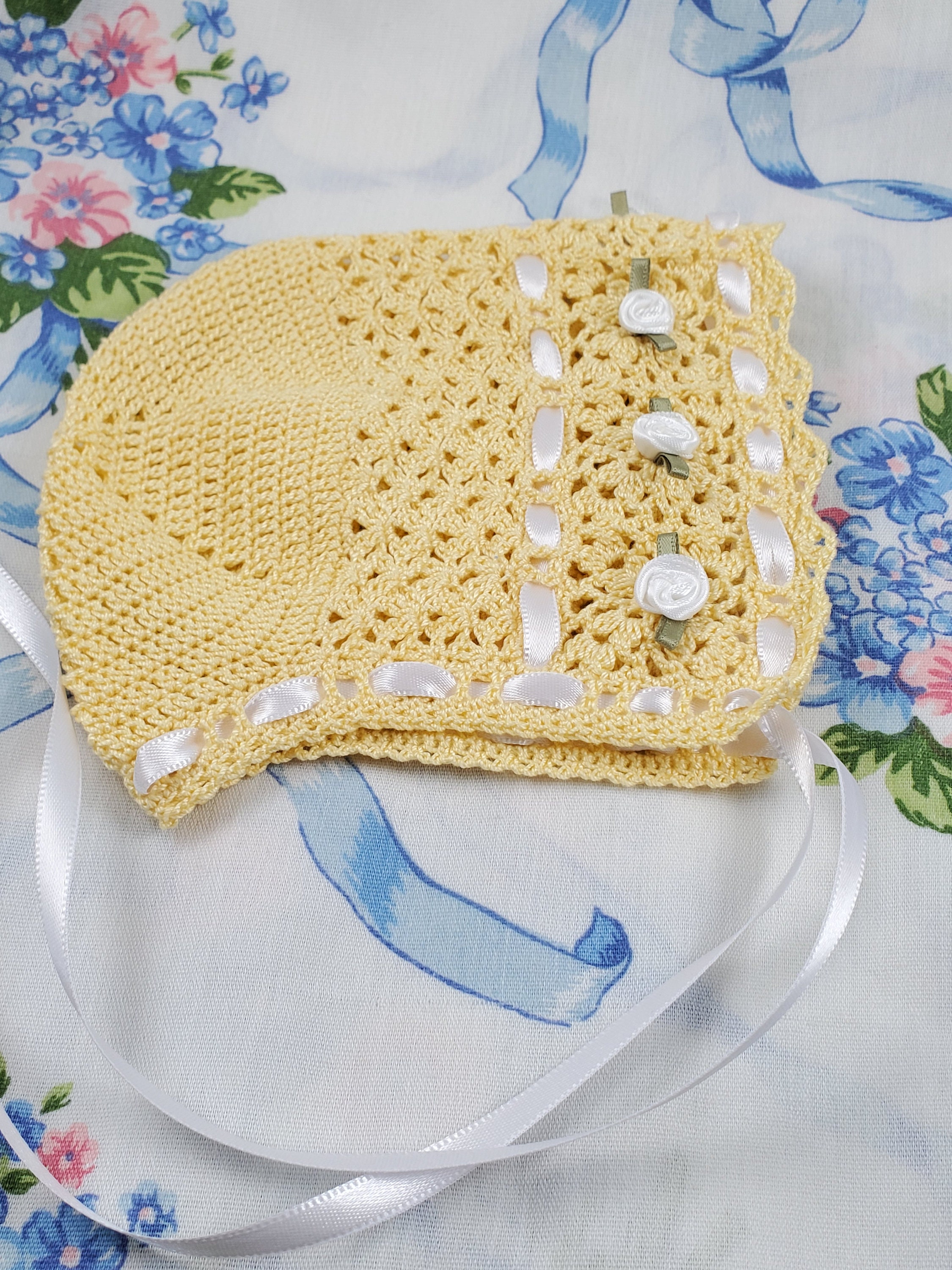 Classic Bonnet Booties & Bib Set Baby Girl 0-3 Months Yellow Cotton ...