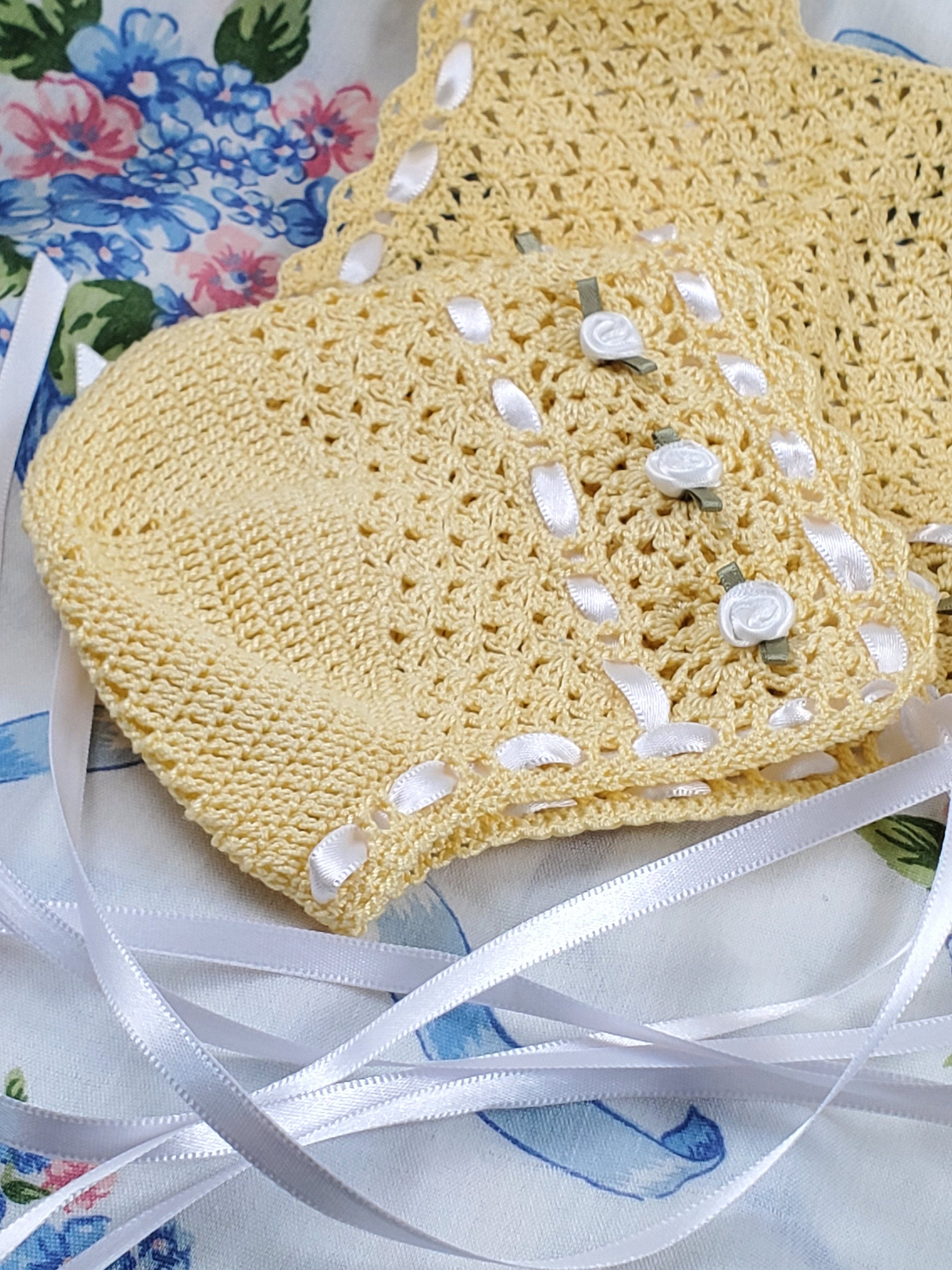 Classic Bonnet Booties & Bib Set Baby Girl 0-3 Months Yellow Cotton ...