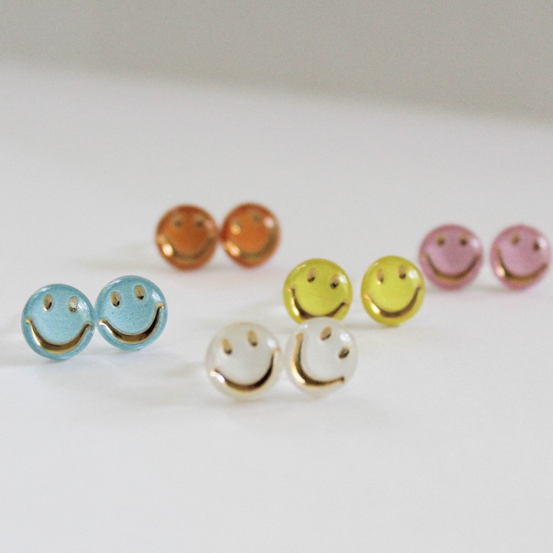 Smiley Face Earrings | Metal Free Stud Earrings | 7.5 Mm | Plastic Post ...
