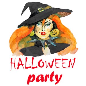 Watercolor Halloween Clipart. Witch and Skull for Instant Download ...