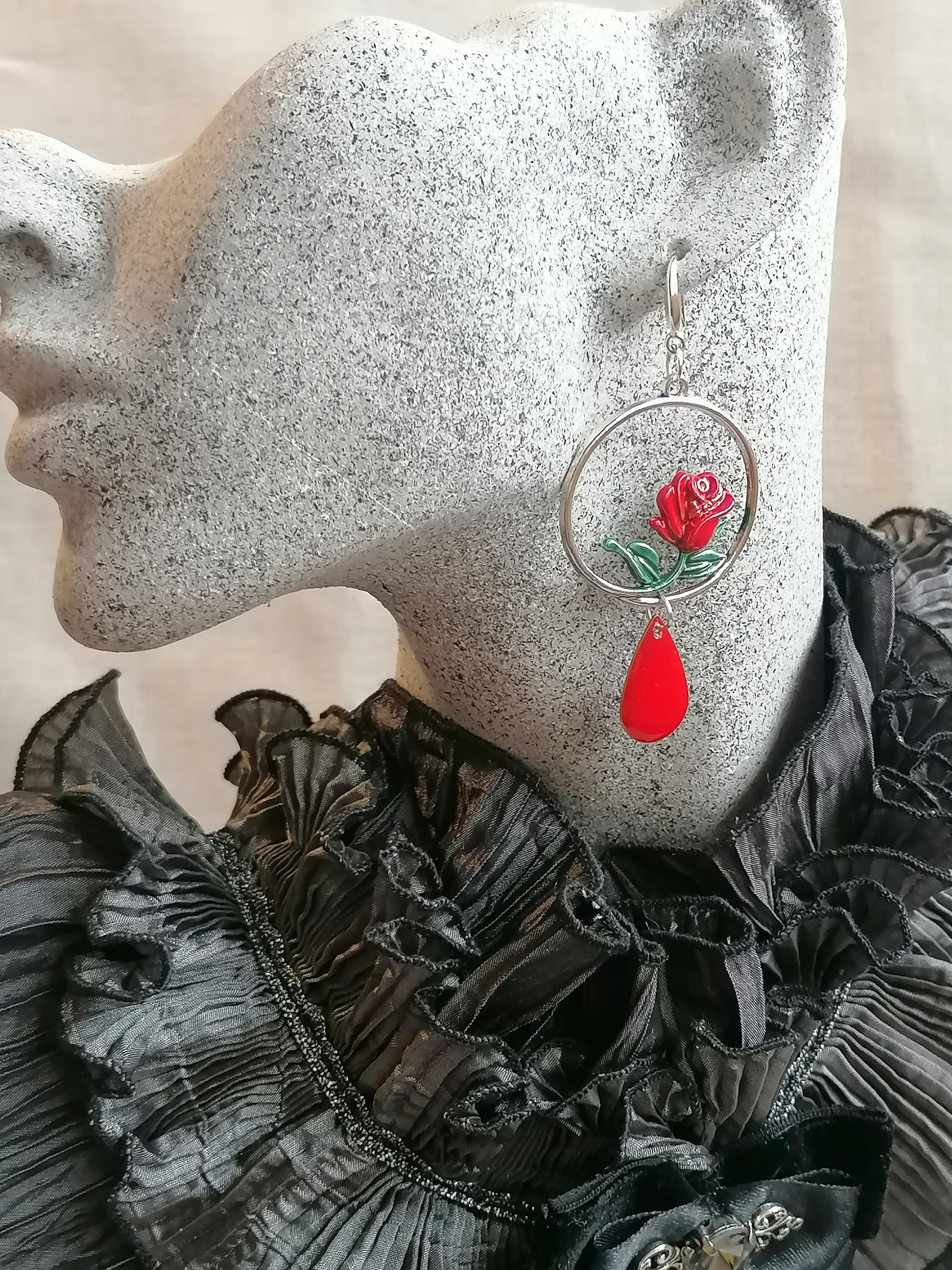 Red rose hoop earrings Enamel teardrop earrings | Etsy