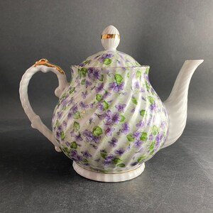 Stunning Lefton Violets Chintz Teapot Cottagecore Gold Trim Hand ...