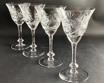 Mid Century Heavy Pinwheel Crystal Wine Glasses Set of 5 - Etsy