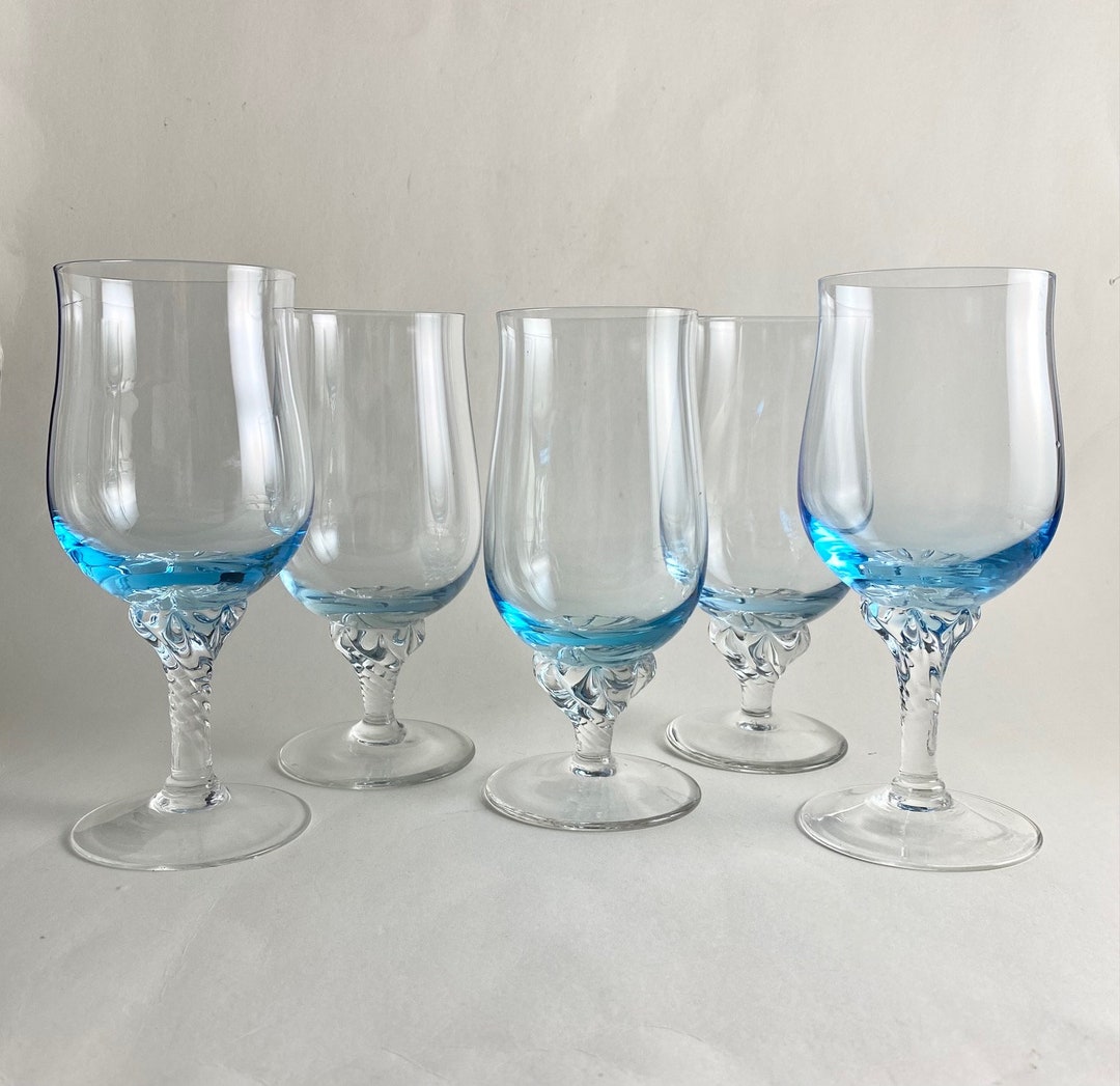 Sasaki Hawthorne Azure Crystal Stemware Set of 5 Light Blue Bowl Clear ...