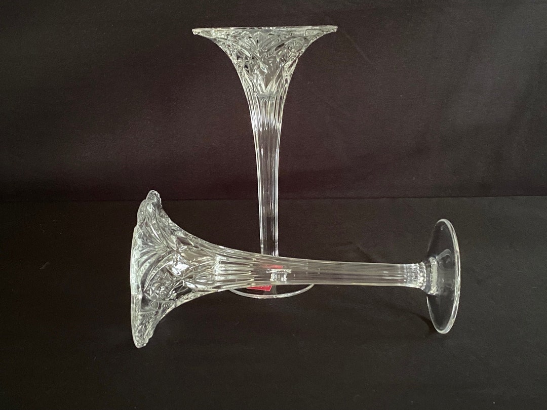 Set of 2 Crystal Candlestick Holders Made in Paris France Cut Star Arch ...
