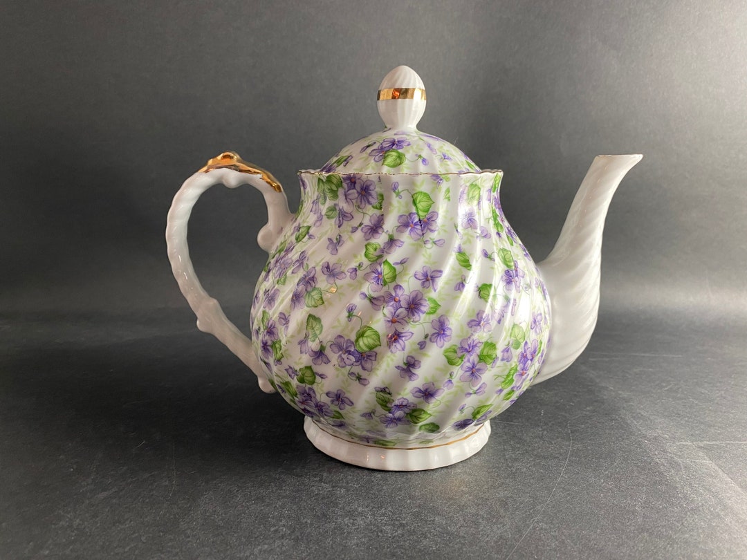 Stunning Lefton Violets Chintz Teapot Cottagecore Gold Trim Hand ...