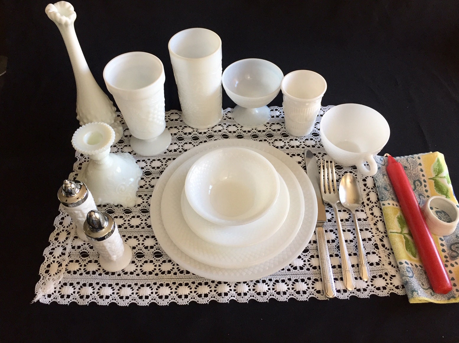 Rare and Unique 19 Piece Set White Milk Glass Dinnerware Set | Etsy