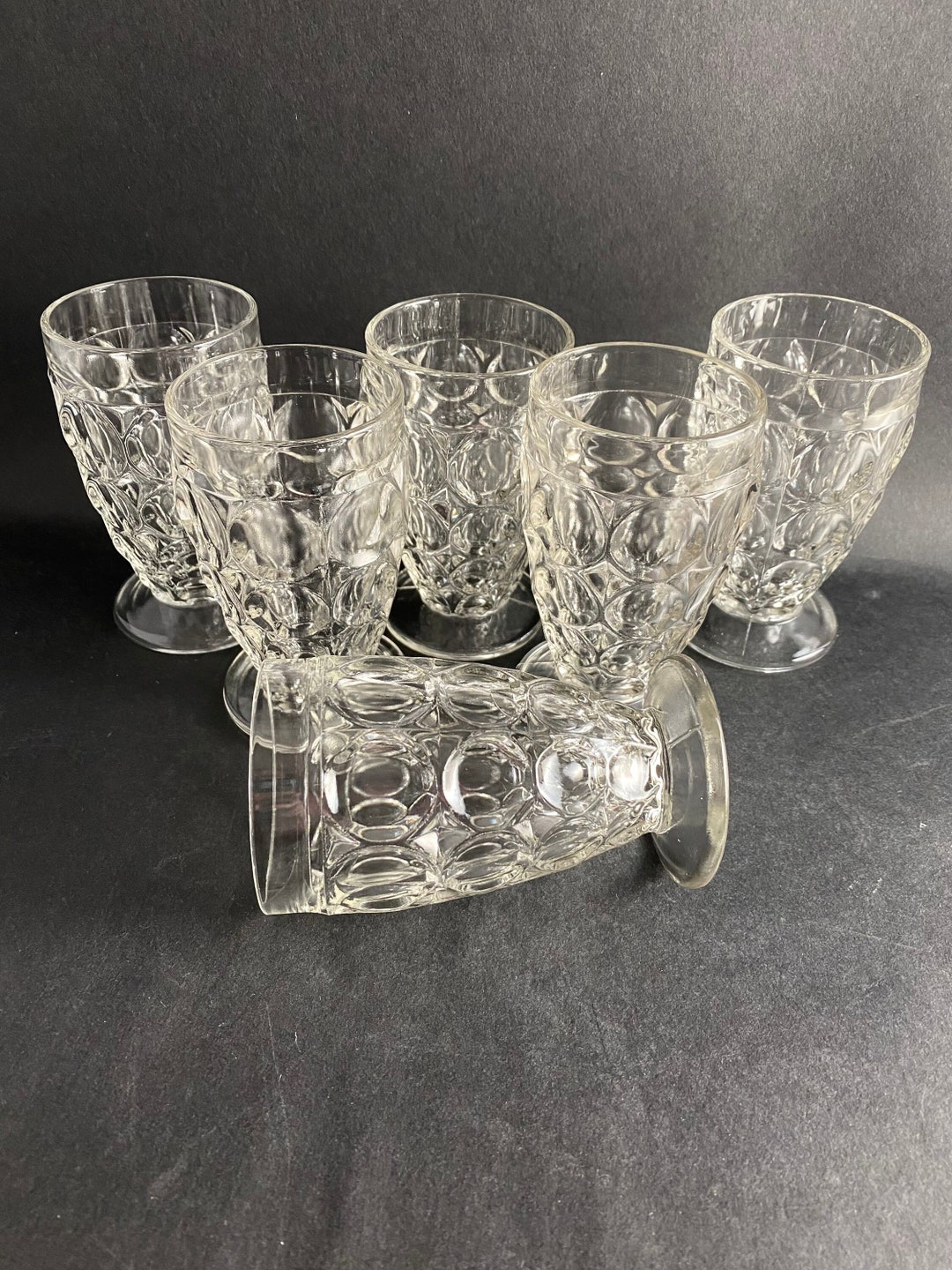 Jeannette Glass Thumbprint Juice Glasses Set of 6 Midcentury Glassware ...
