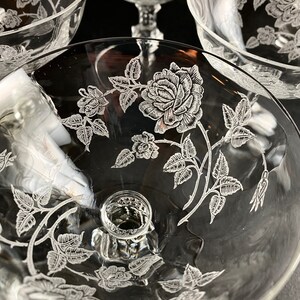 Heisey Rose Tall Champagne Coupes Set of 7 Etched Rose Molded Rose Stem ...