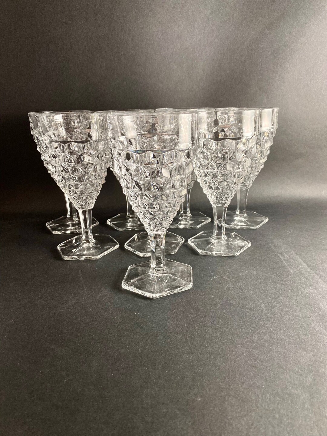 8 Fostoria American Clear Water Goblets Stacked Cube Design 1940 Water ...