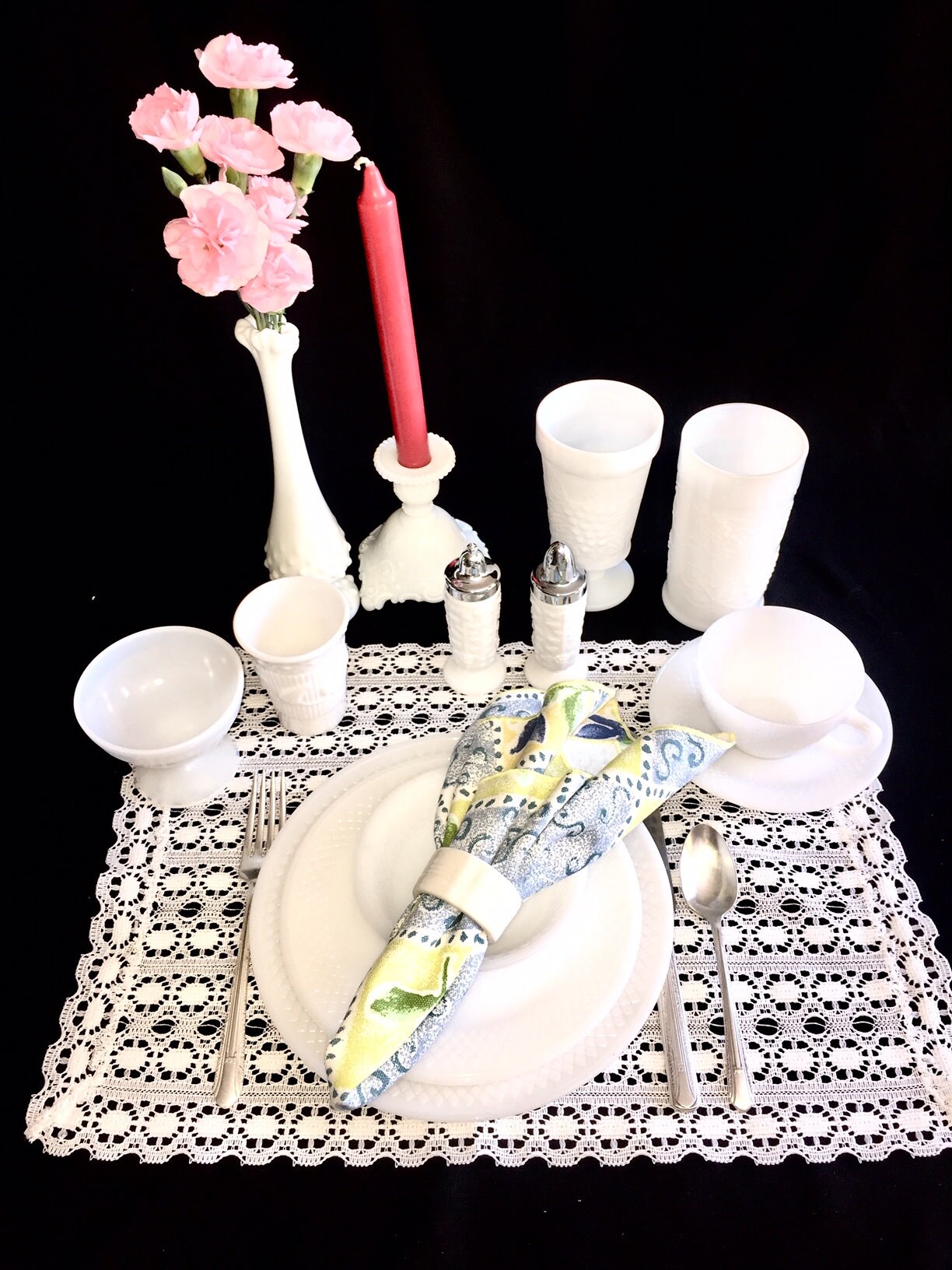 Rare and Unique 19 Piece Set White Milk Glass Dinnerware Set | Etsy